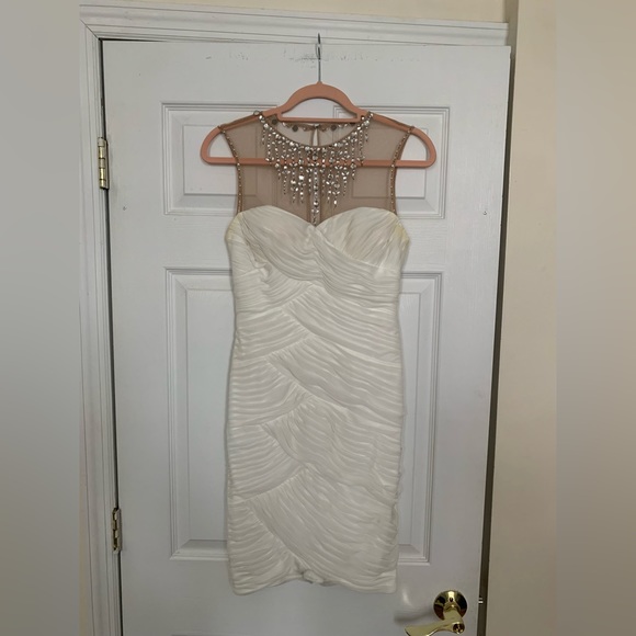 Cache | Dresses | Cache White Body Con Dress With Bejewelled Neckline | Poshmark